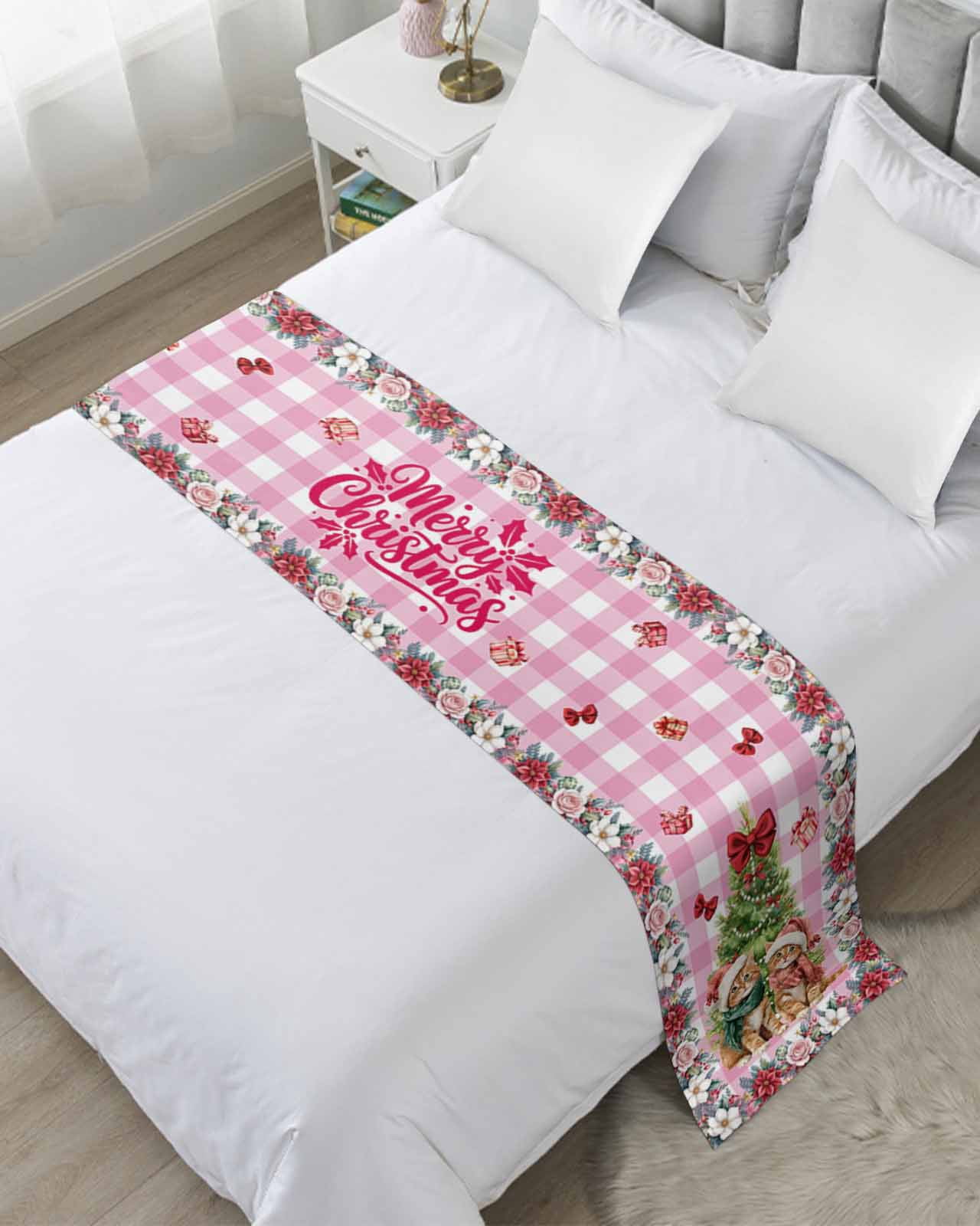 Bed Runner Scarf for King Size Bed, Christmas Cats Beds Scarf Throws ...