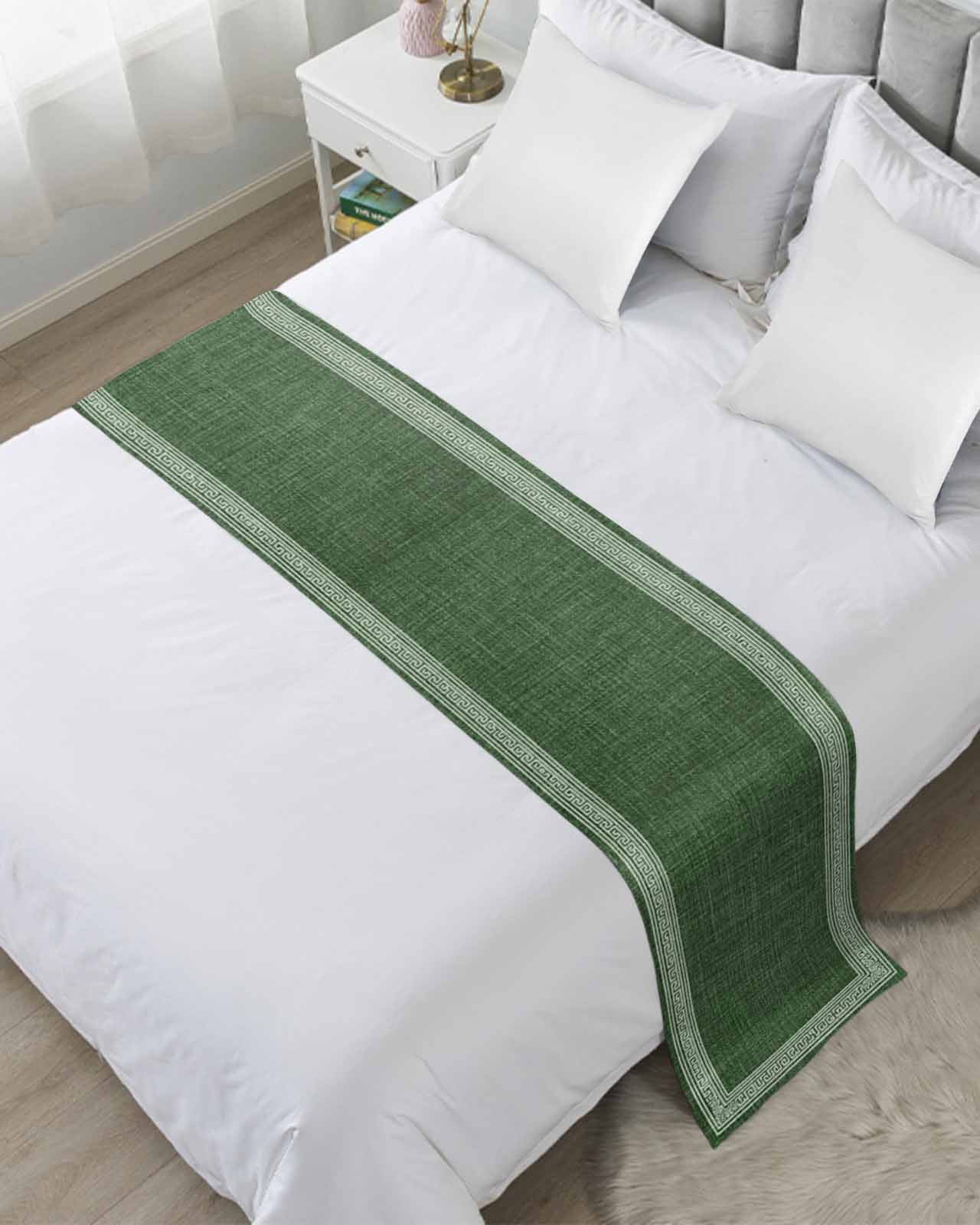 Bed Runner Scarf for King Size Bed, Green Retro Greek Key Beds Scarf ...