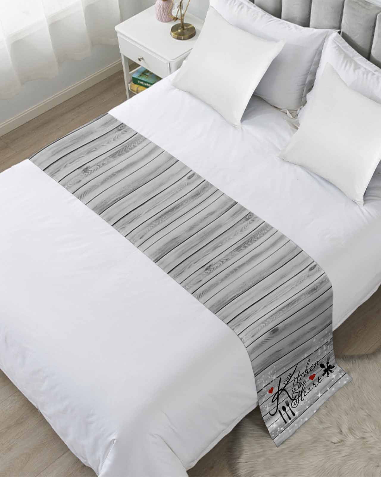 Bed Runner Scarf for King Size Bed, Grey Kitchen Knife Fork Beds Scarf ...