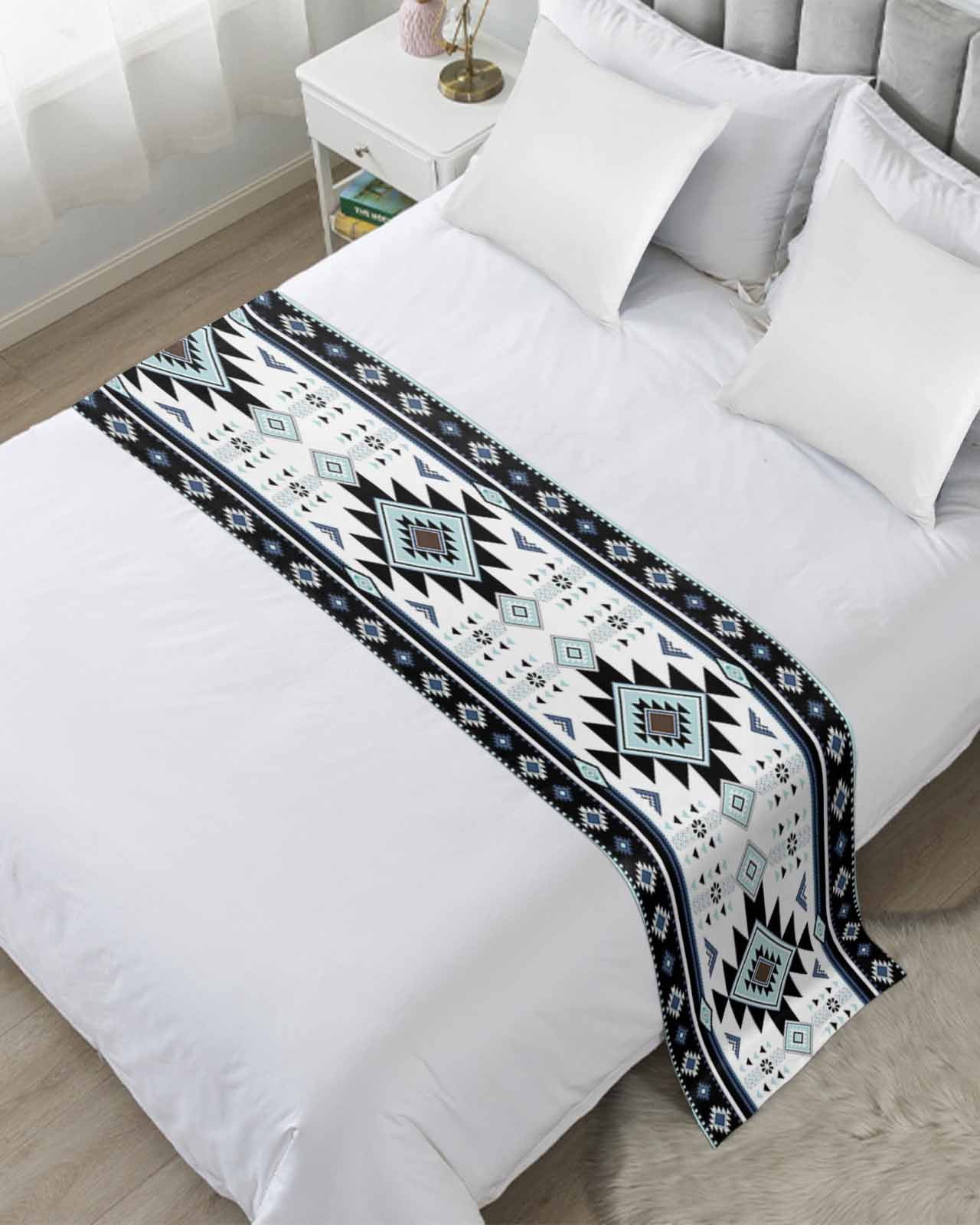 Bed Runner Scarf for King Size Bed, Navy Blue Boho Beds Scarf Throws ...