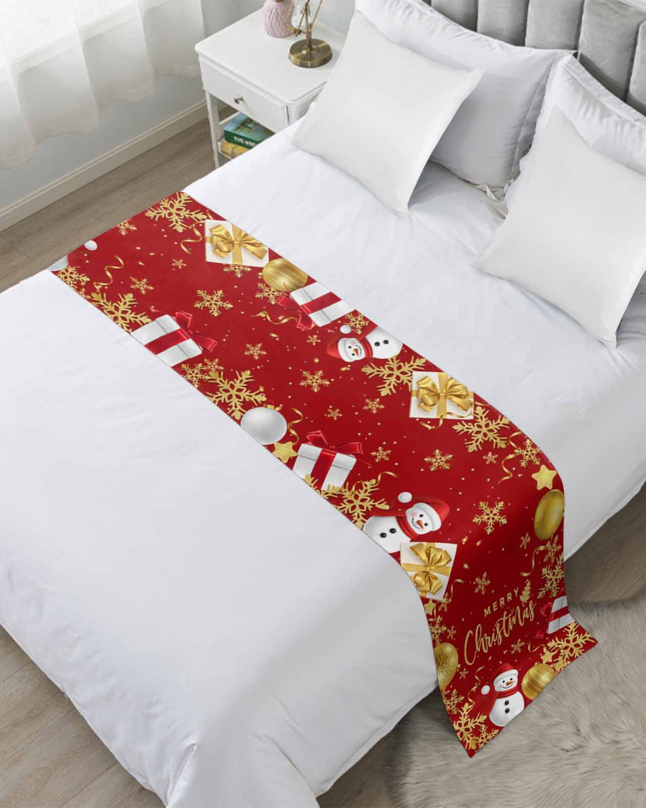 Bed Runner Scarf for King Size Bed, Red Christmas Beds Scarf Throws for ...