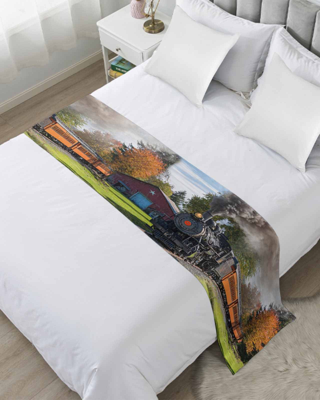 Bed Runner Scarf for King Size Bed, Steam Train Beds Scarf Throws for ...