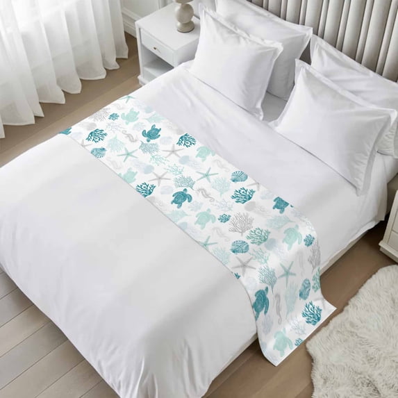 Bed Runner Scarf for King Size Bed, Turquoise Coastal Beds Scarf Throws ...