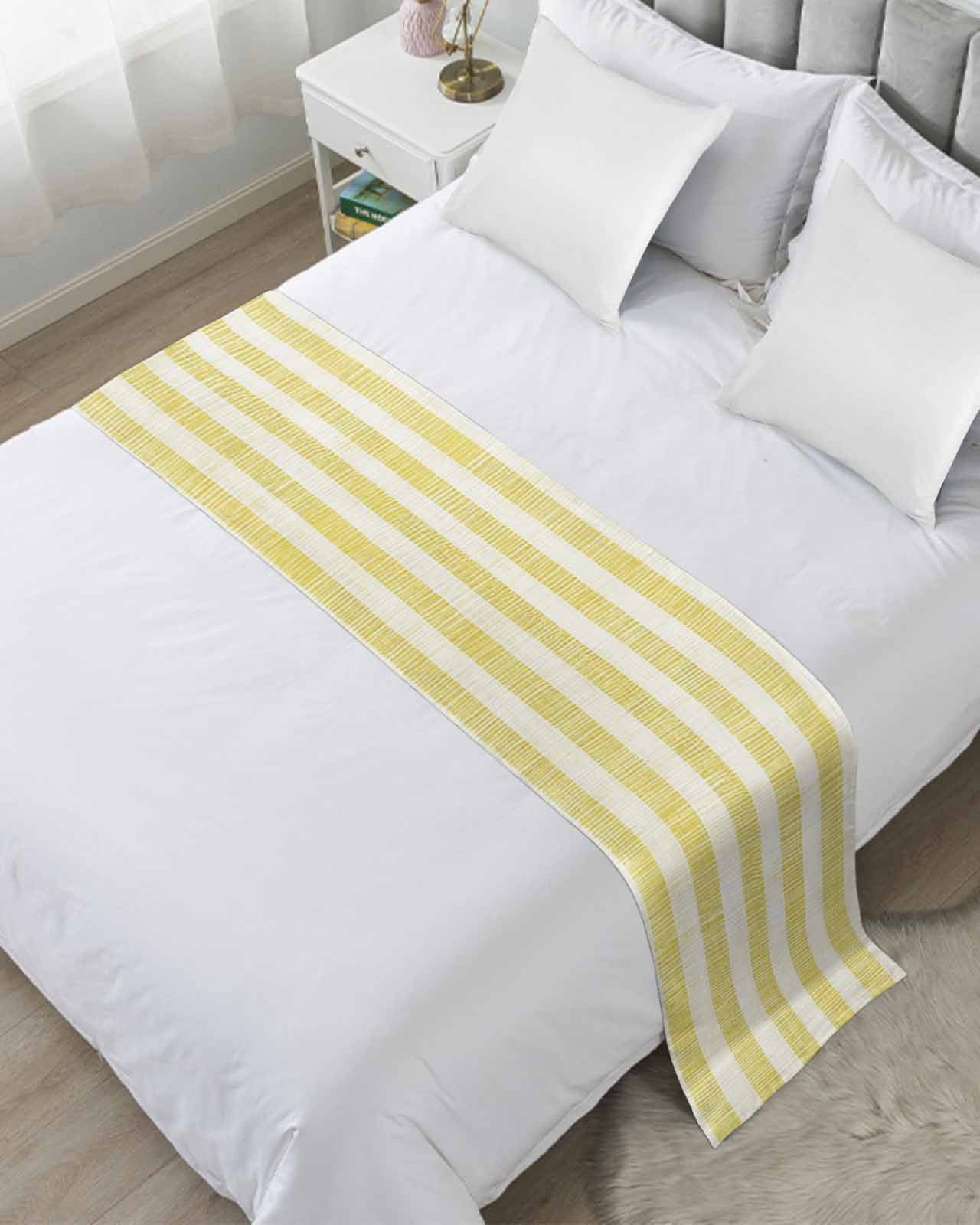 Bed Runner Scarf for King Size Bed, Yellow Striped Beds Scarf Throws ...