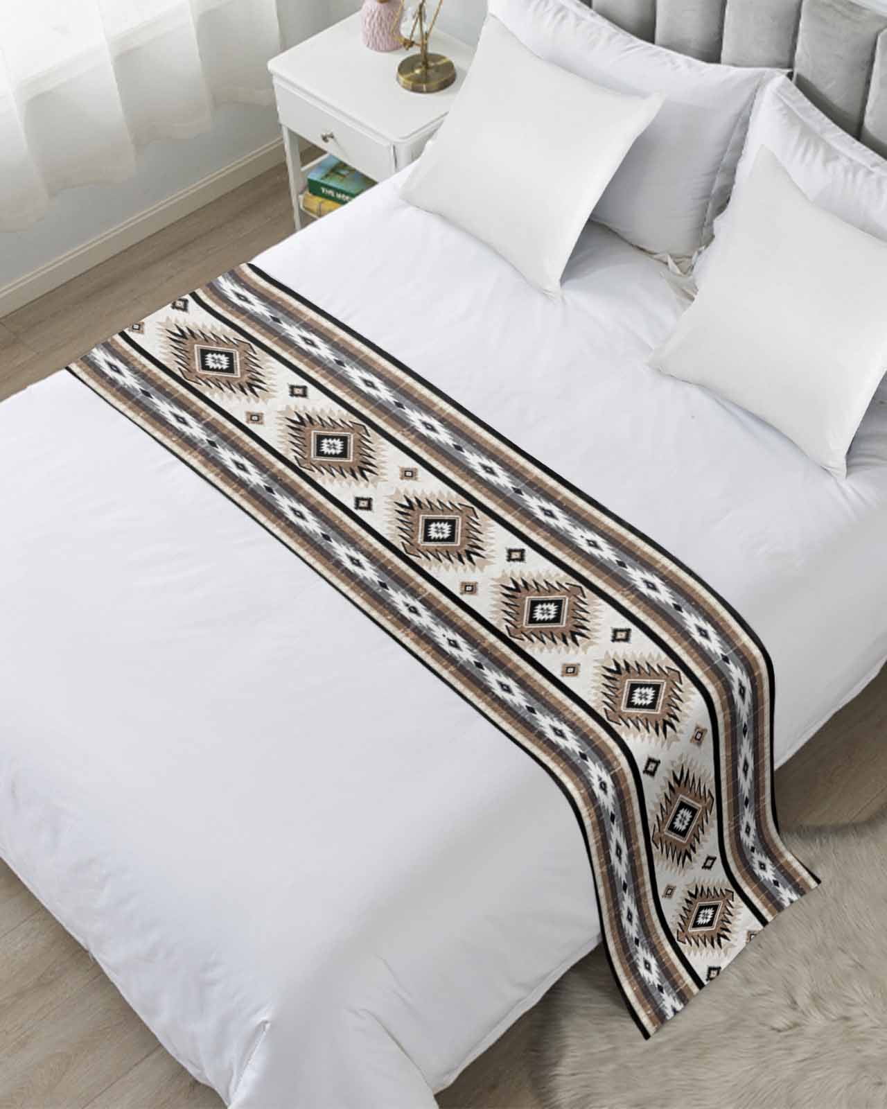 Bed Runner Scarf King Size, Brown Boho Stain Bed Runners & Scarves for ...