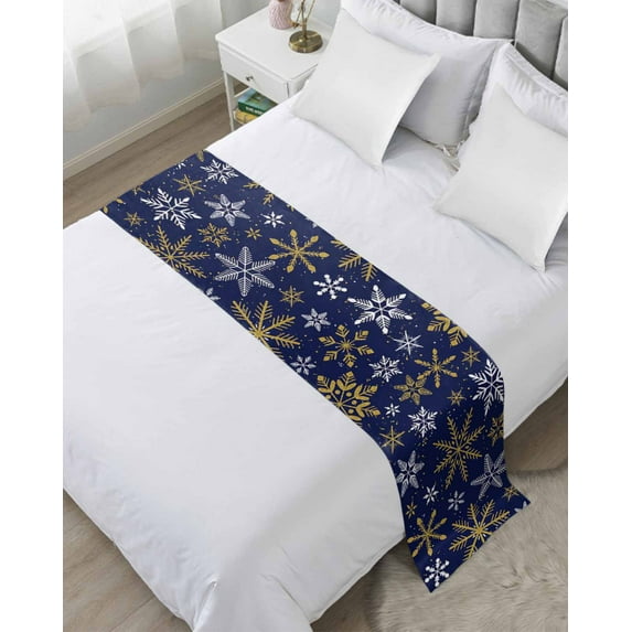 Bed Runner Scarf King Size, Christmas Yellow Snowflake Stain Bed ...