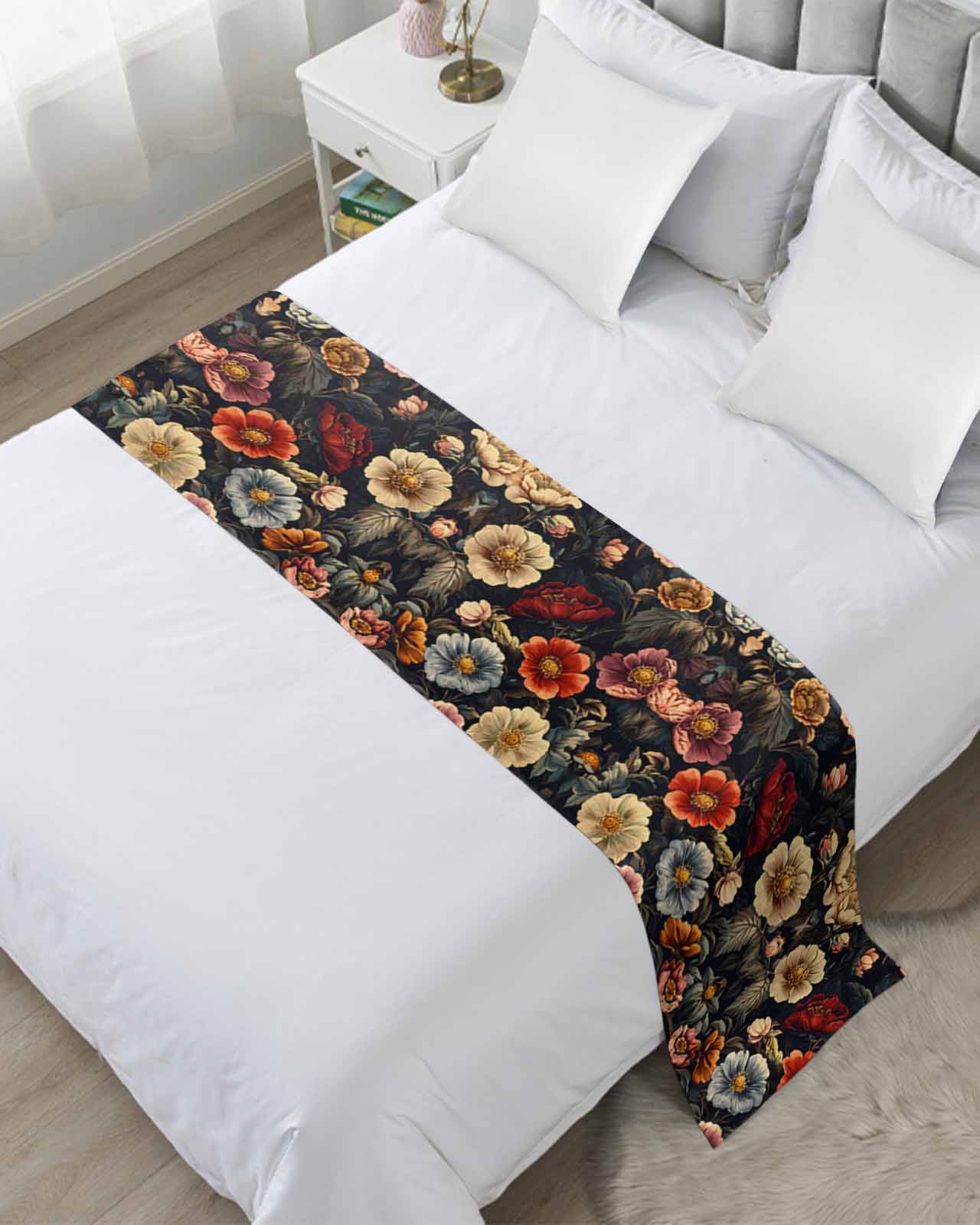Bed Runner Scarf King Size, Colored Flower Stain Bed Runners & Scarves ...