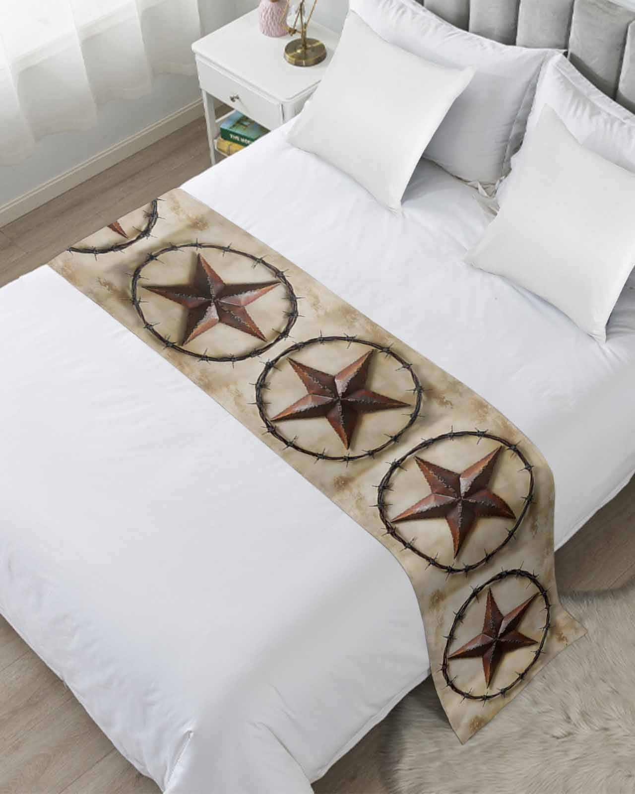 Bed Runner Scarf King Size, Country Star Retro Stain Bed Runners ...