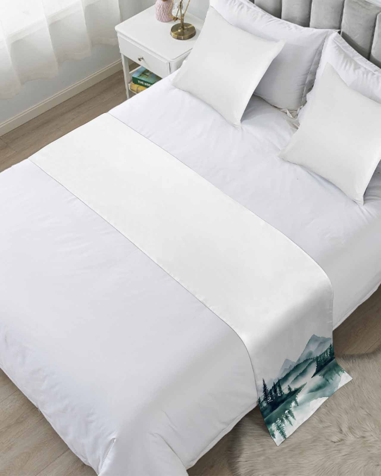 Bed Runner Scarf King Size, Ink Green Landscape Stain Bed Runners ...