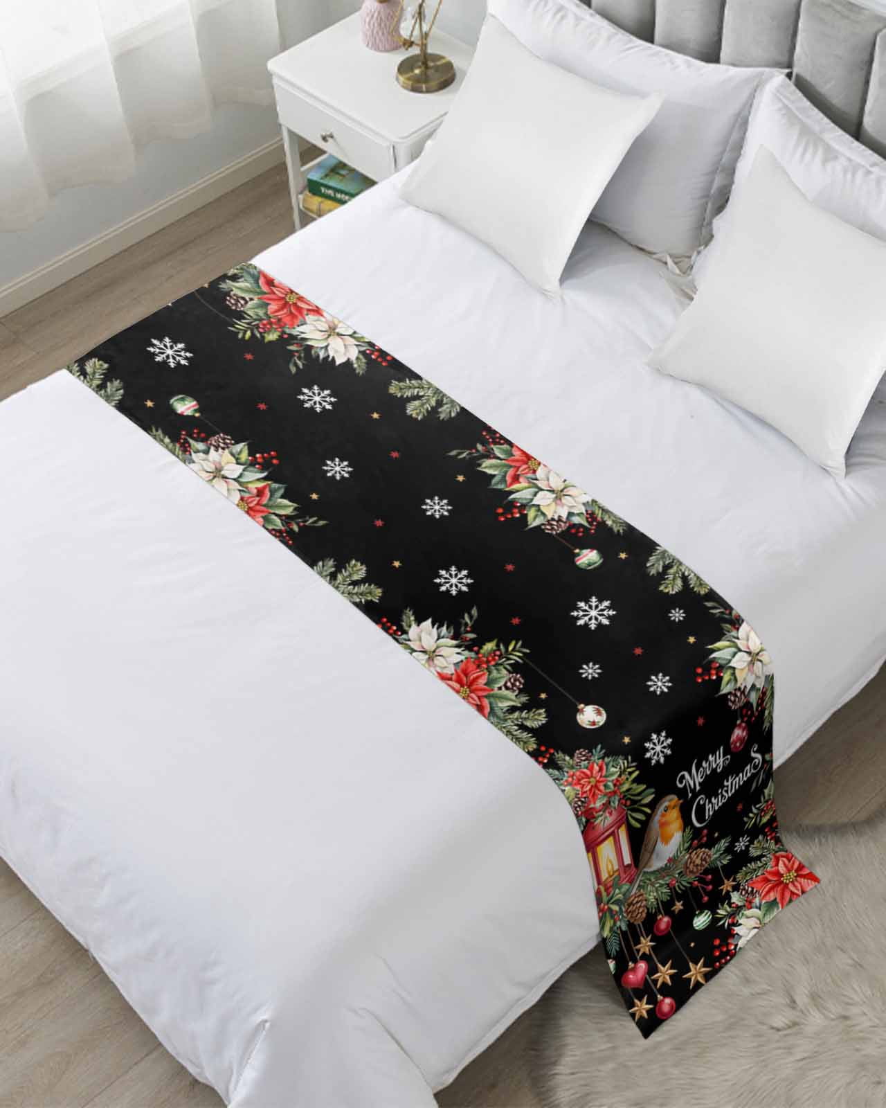 Bed Runner Scarf King Size, Merry Christmas Stain Bed Runners & Scarves ...