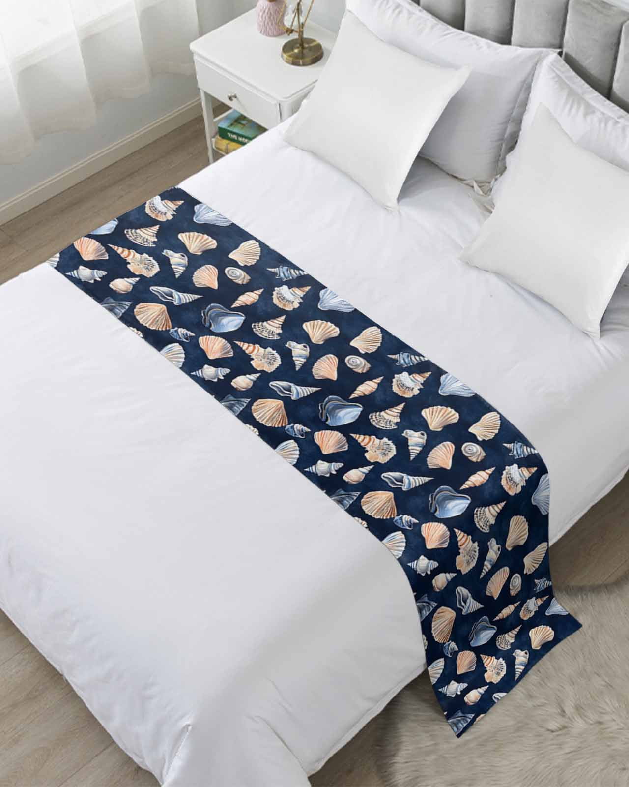 Bed Runner Scarf King Size, Navy Blue Coastal Stain Bed Runners ...