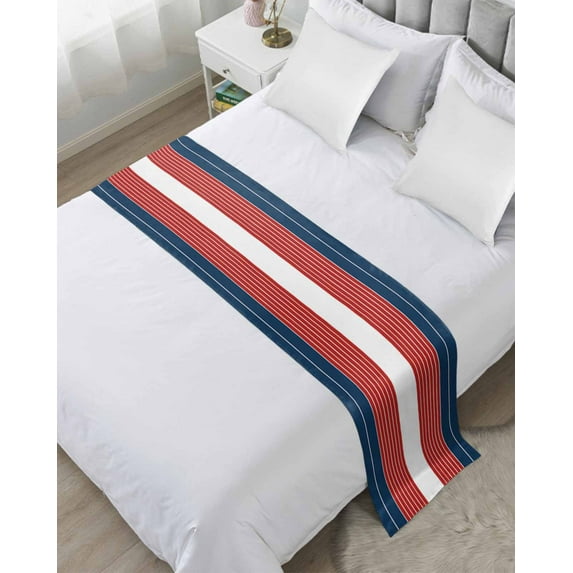 Bed Runner Scarf King Size, Navy Blue Red Stripe Stain Bed Runners ...