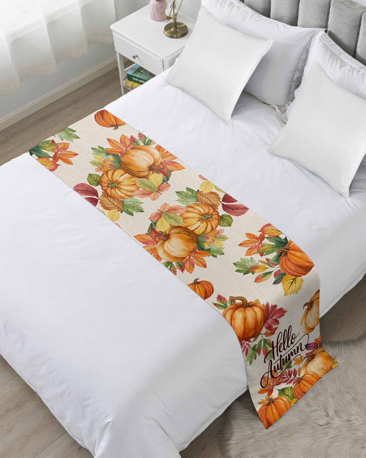 Bed Runner Scarf King Size, Orange Pumpkins Stain Bed Runners & Scarves ...