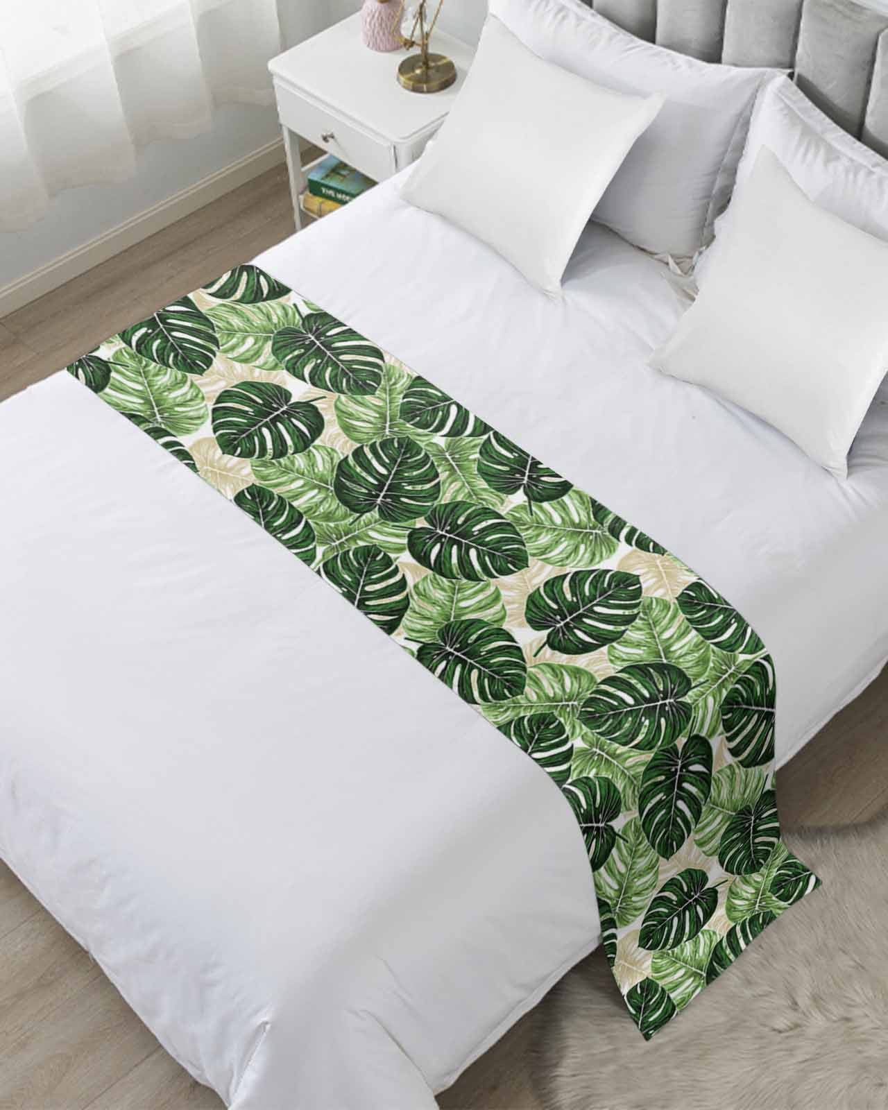 Bed Runner Scarf King Size, Palm Leaf Stain Bed Runners & Scarves for ...