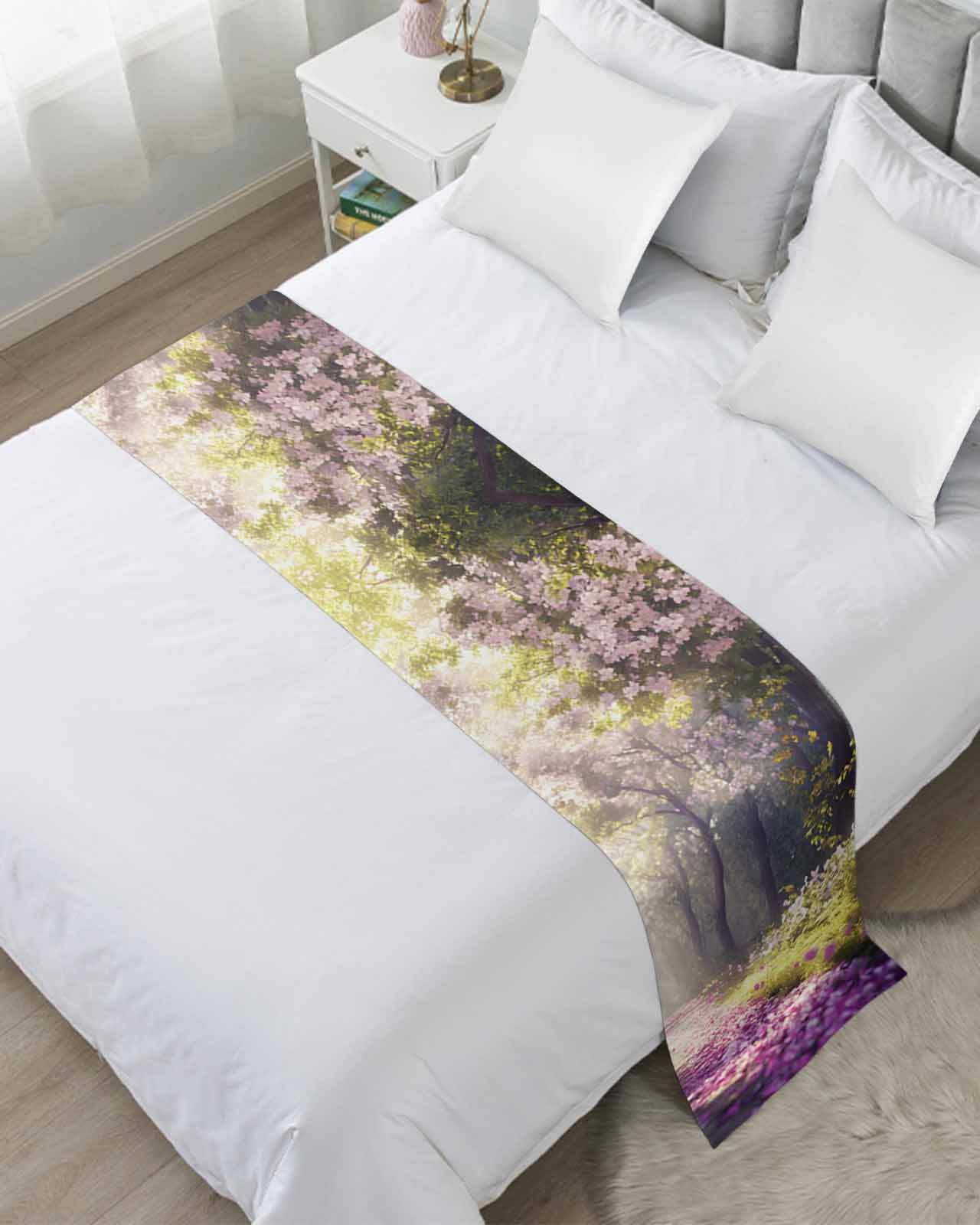 Bed Runner Scarf King Size, Pink Summer Floral Stain Bed Runners ...