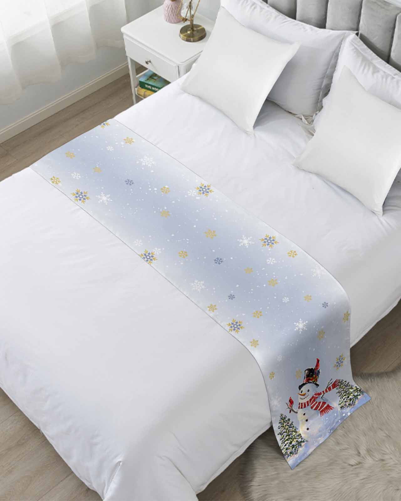 Bed Runner Scarf King Size, Purple Blue Christmas Snowman Stain Bed ...