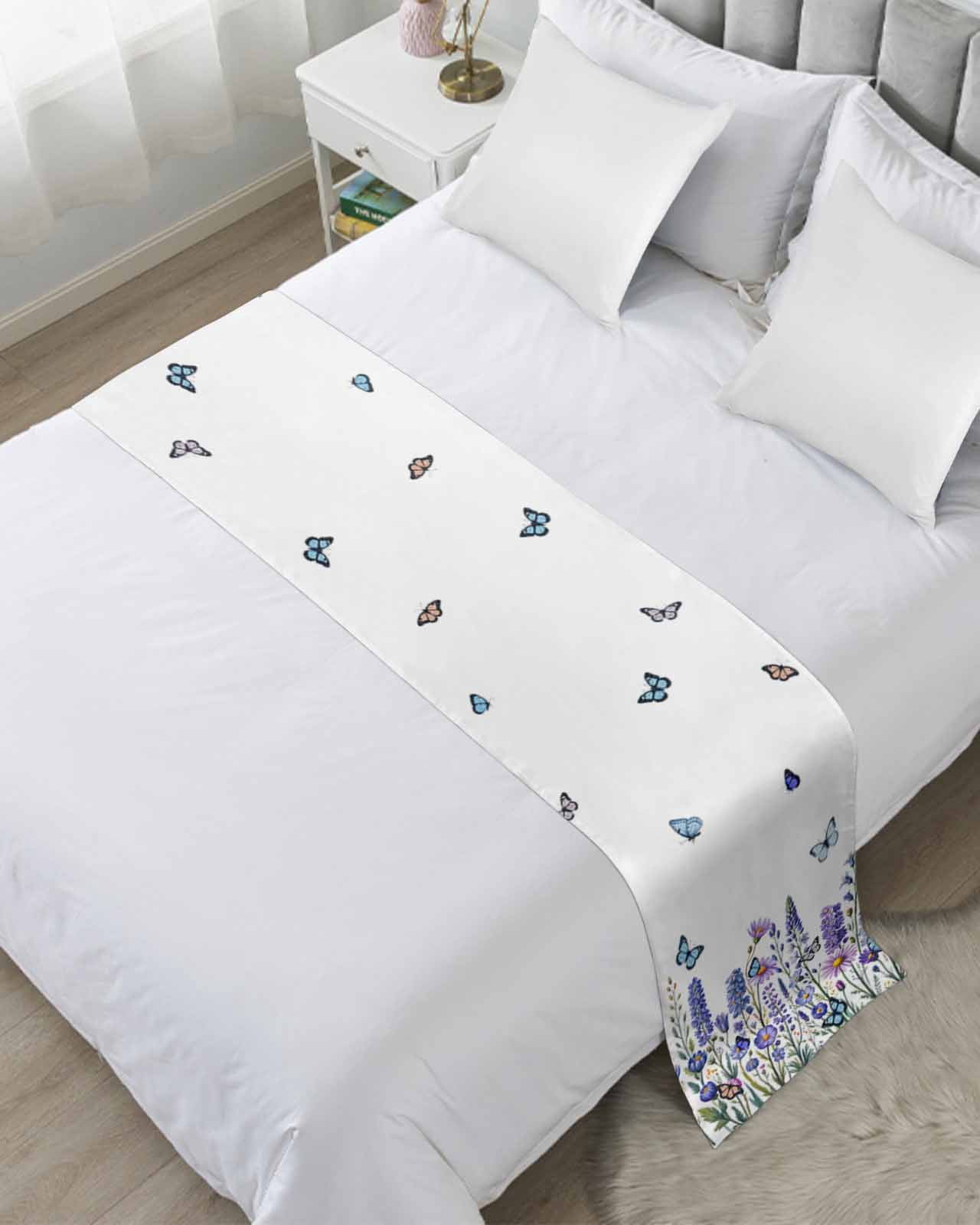 Bed Runner Scarf King Size, Purple Floral Stain Bed Runners & Scarves ...