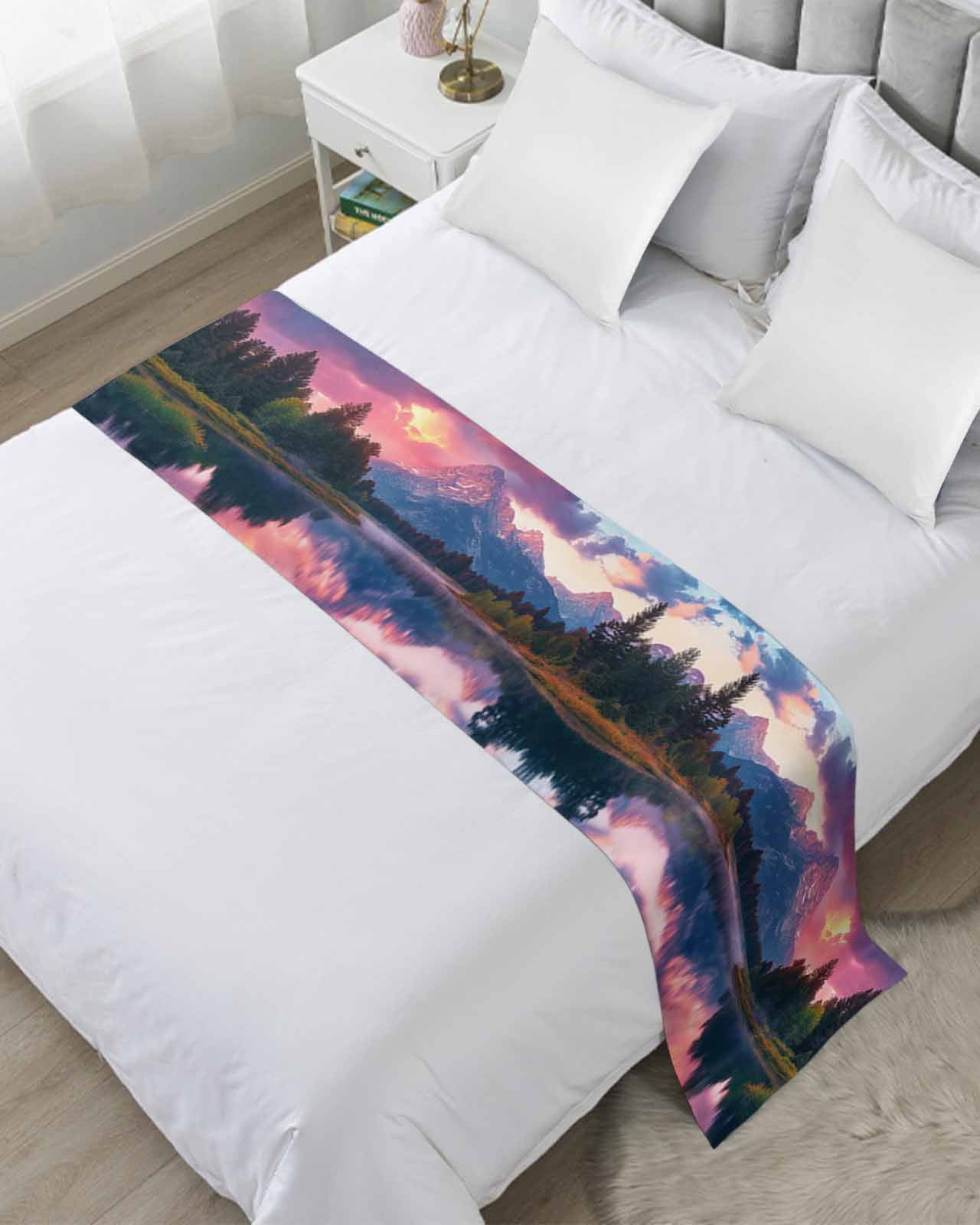 Bed Runner Scarf King Size, Purple Mountain Stain Bed Runners & Scarves ...