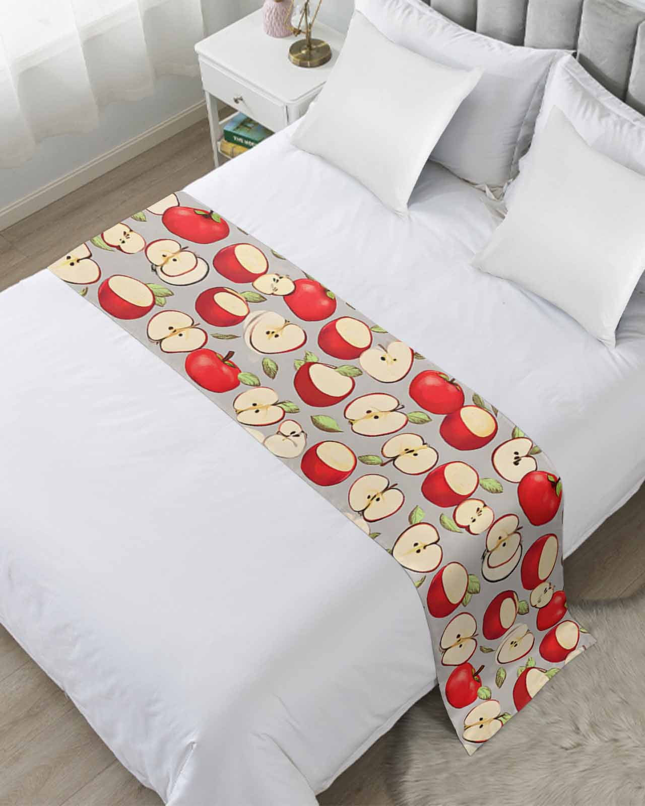 Bed Runner Scarf King Size, Red Apples Stain Bed Runners & Scarves for ...