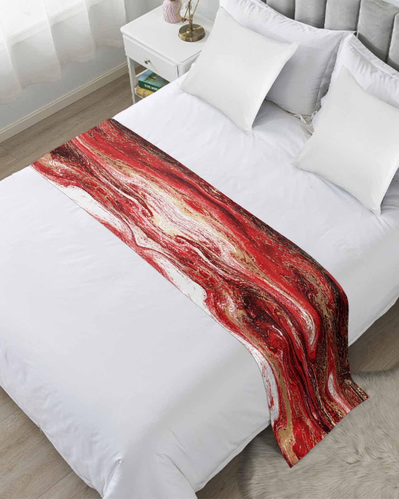 Bed Runner Scarf King Size, Red Marble Stain Bed Runners & Scarves for ...