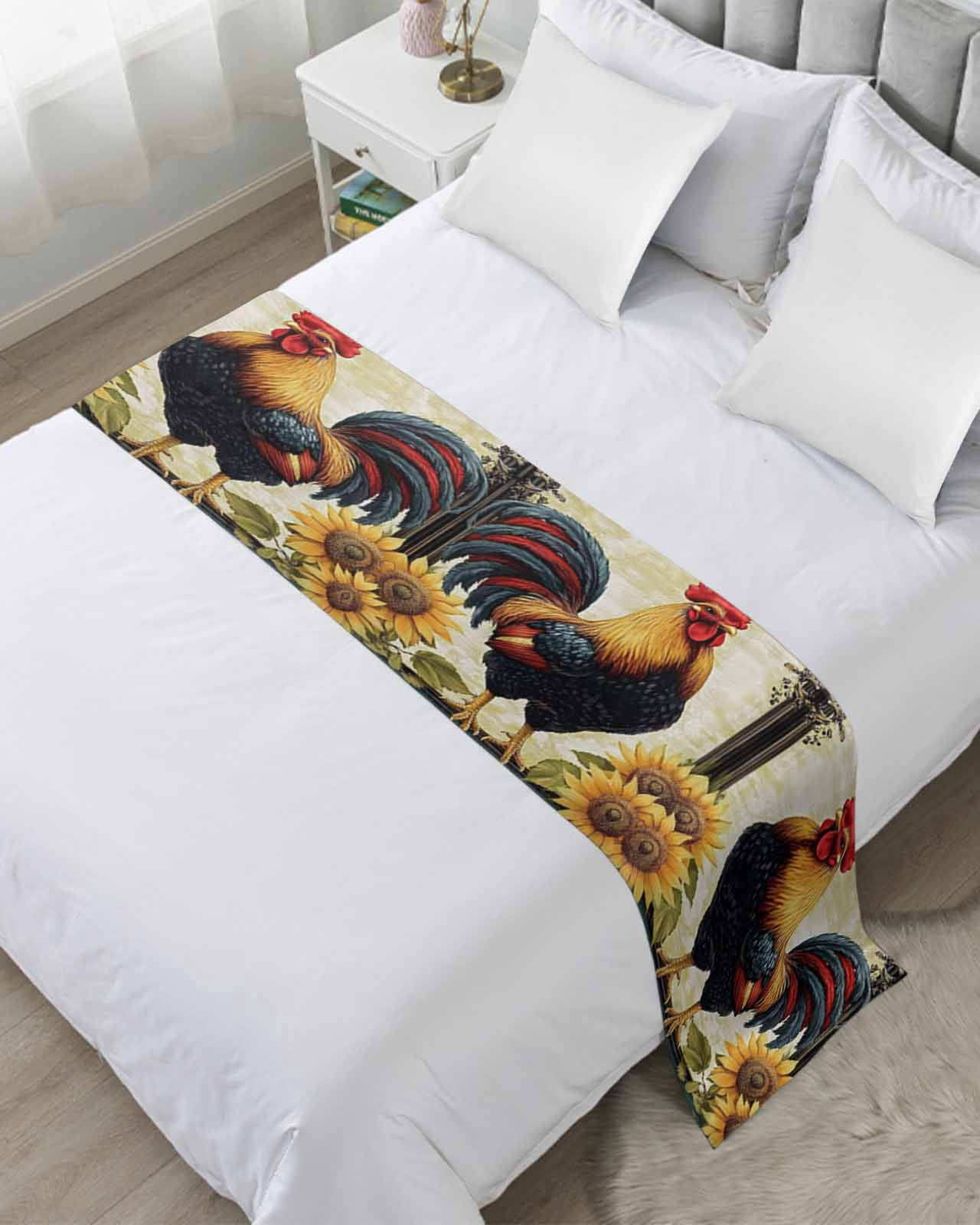 Bed Runner Scarf King Size, Retro Rooster Stain Bed Runners & Scarves ...