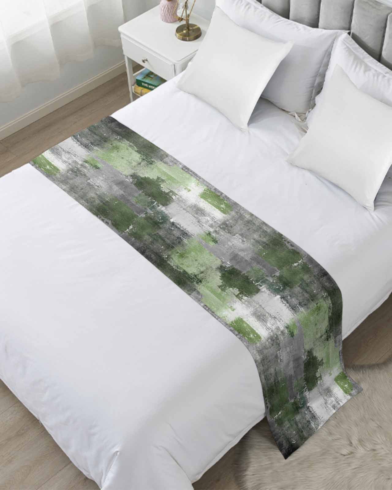 Bed Runner Scarf King Size, Sage Green Grey Stain Bed Runners & Scarves ...