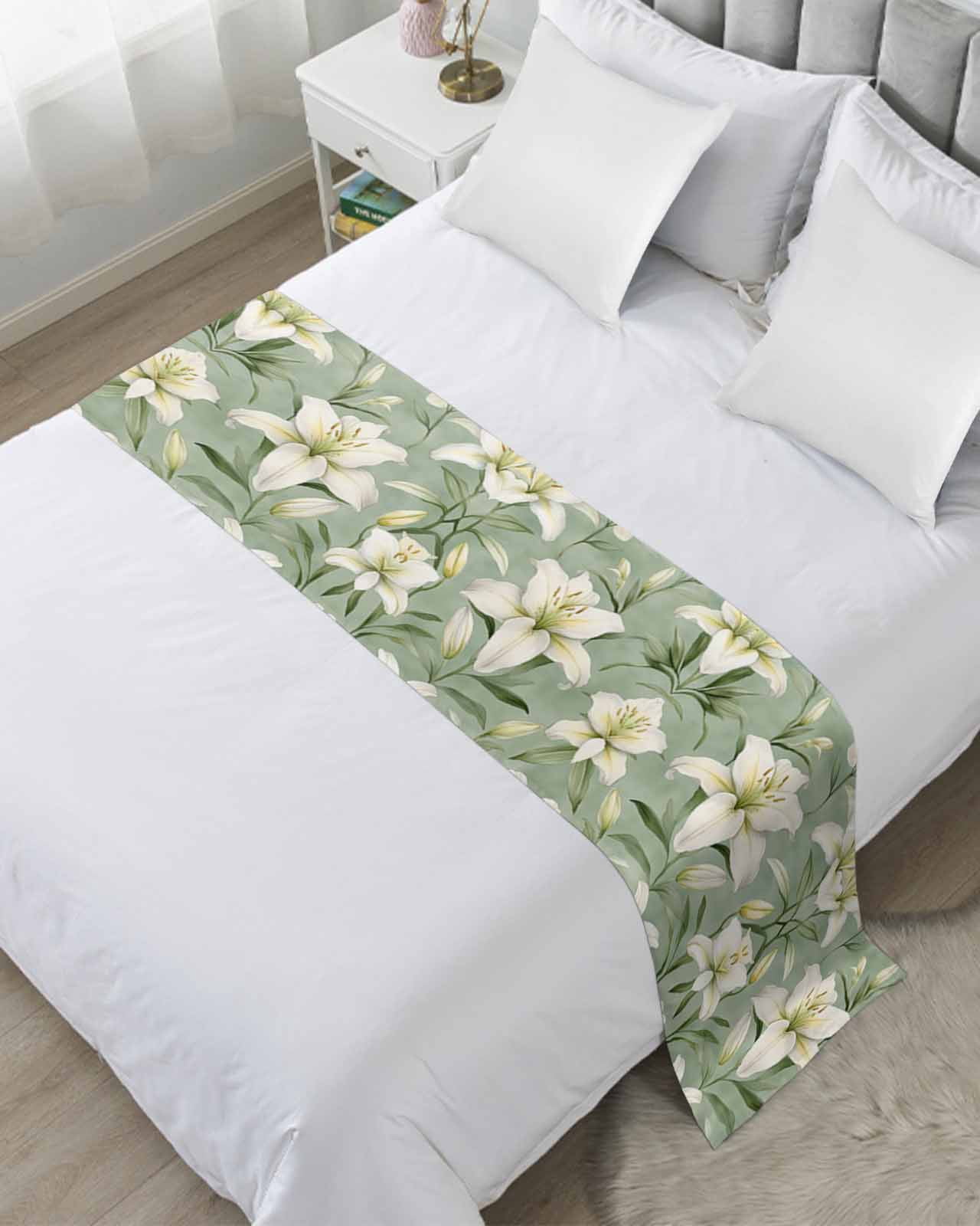 Bed Runner Scarf King Size, Spring Blooms Floral Stain Bed Runners ...