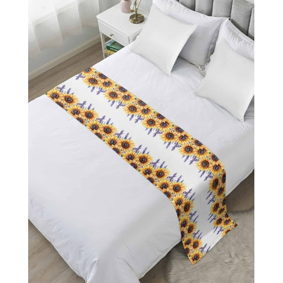 Bed Runner Scarf King Size, Sunflower Stain Bed Runners & Scarves for Foot of Beds, Yellow ...