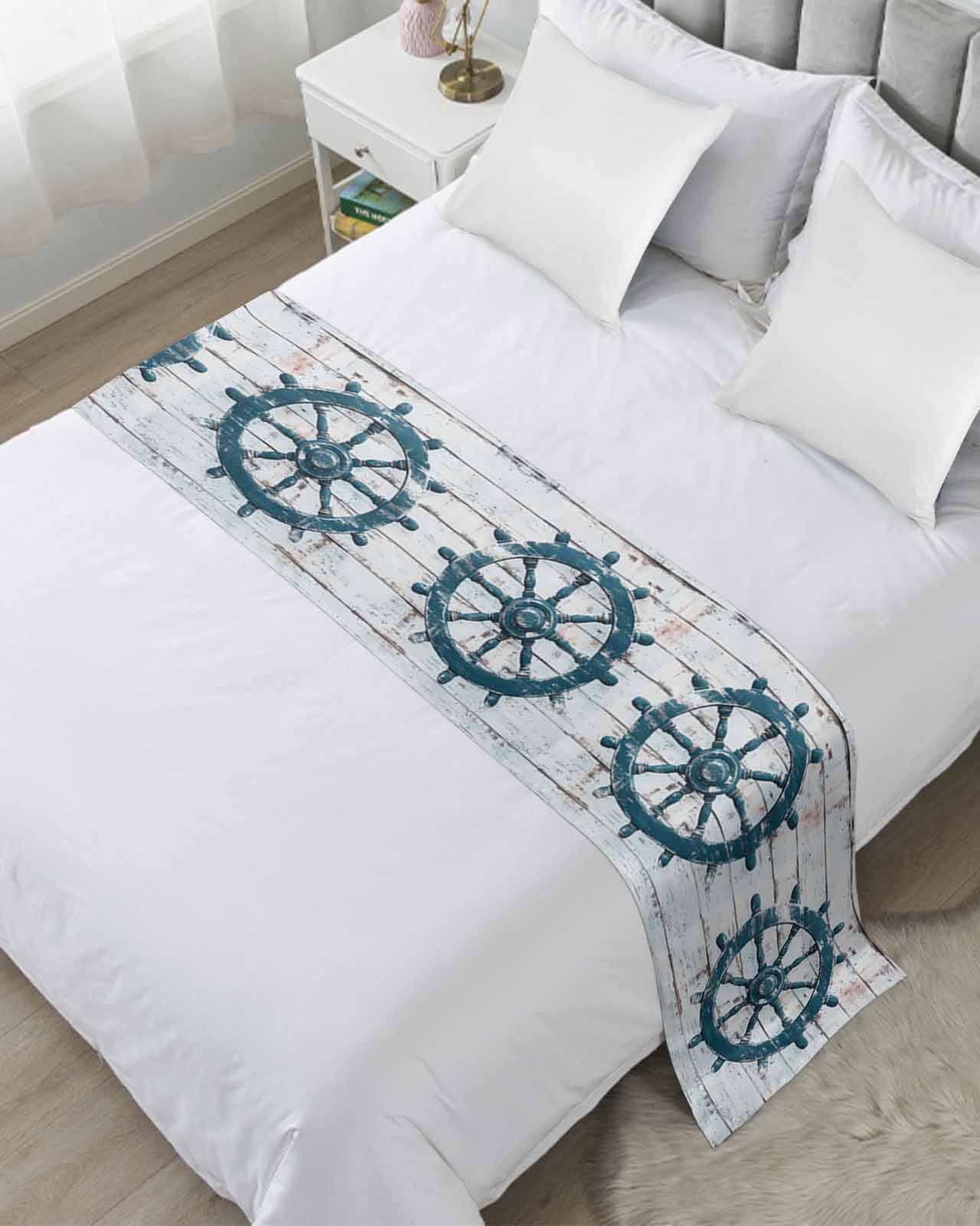 Bed Runner Scarf King Size, Teal Coastal Stain Bed Runners & Scarves ...