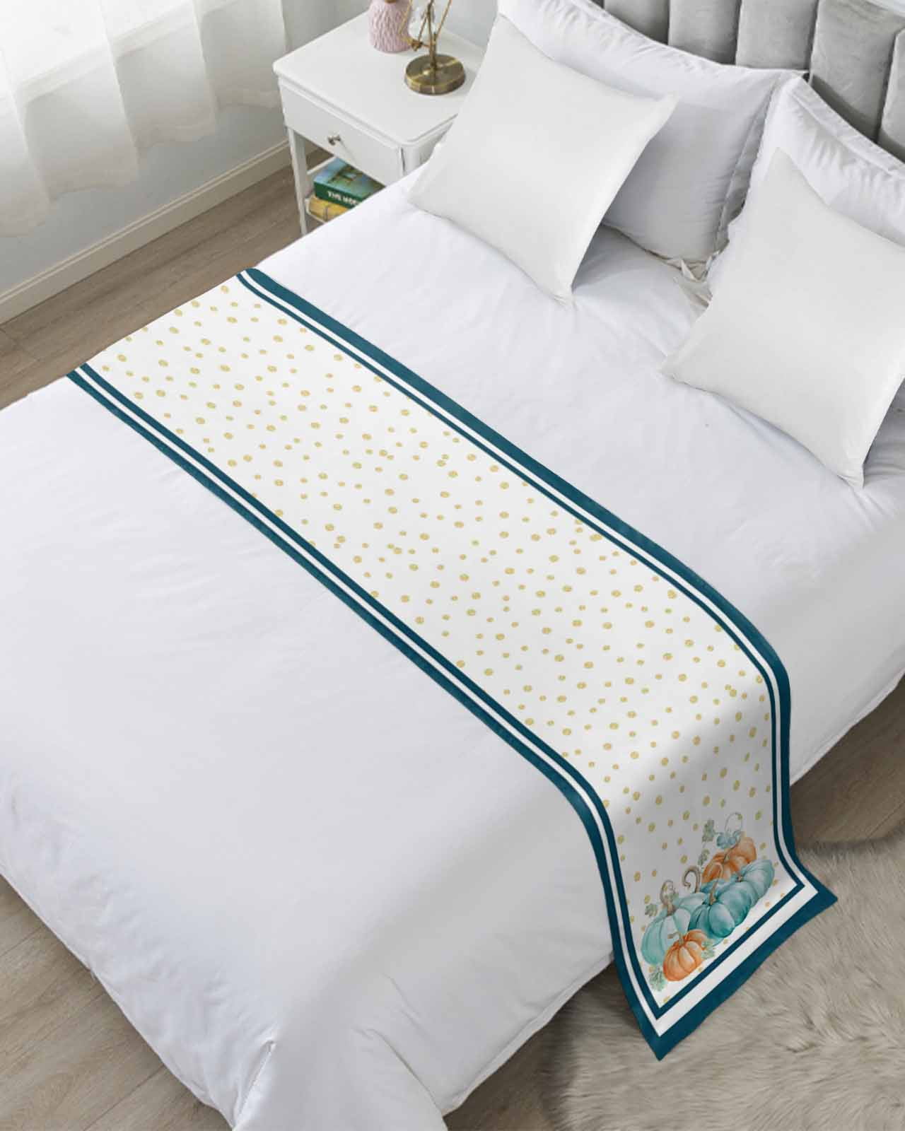Bed Runner Scarf King Size, Turquoise Pumpkins Fall Stain Bed Runners ...