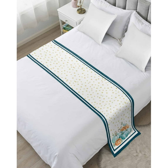 Bed Runner Scarf King Size, Turquoise Pumpkins Fall Stain Bed Runners ...