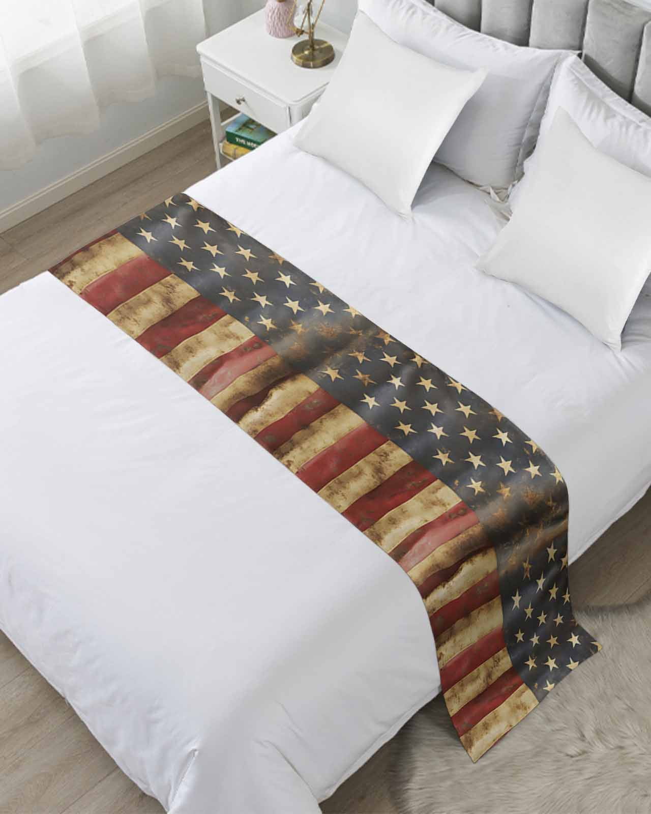 Bed Runner Scarf King Size, Vintage American Flag Stain Bed Runners ...
