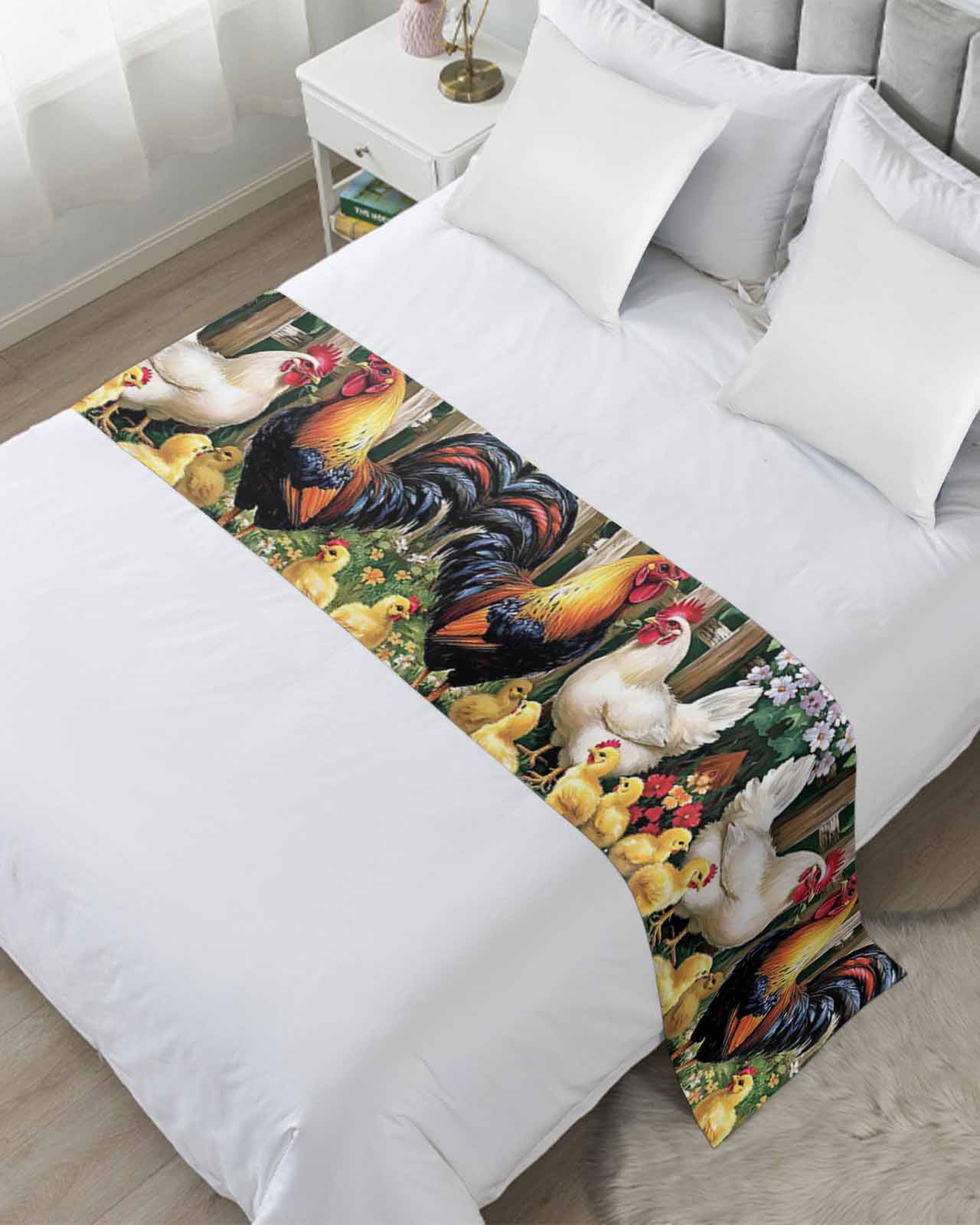 Bed Runner Scarf King Size, Vintage Rooster Stain Bed Runners & Scarves ...