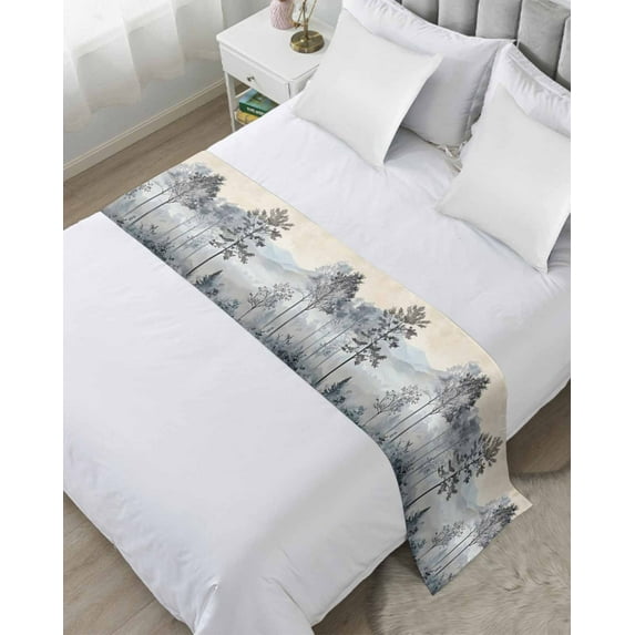 Bed Runner Scarf King Size, Watercolor Forest Stain Bed Runners ...