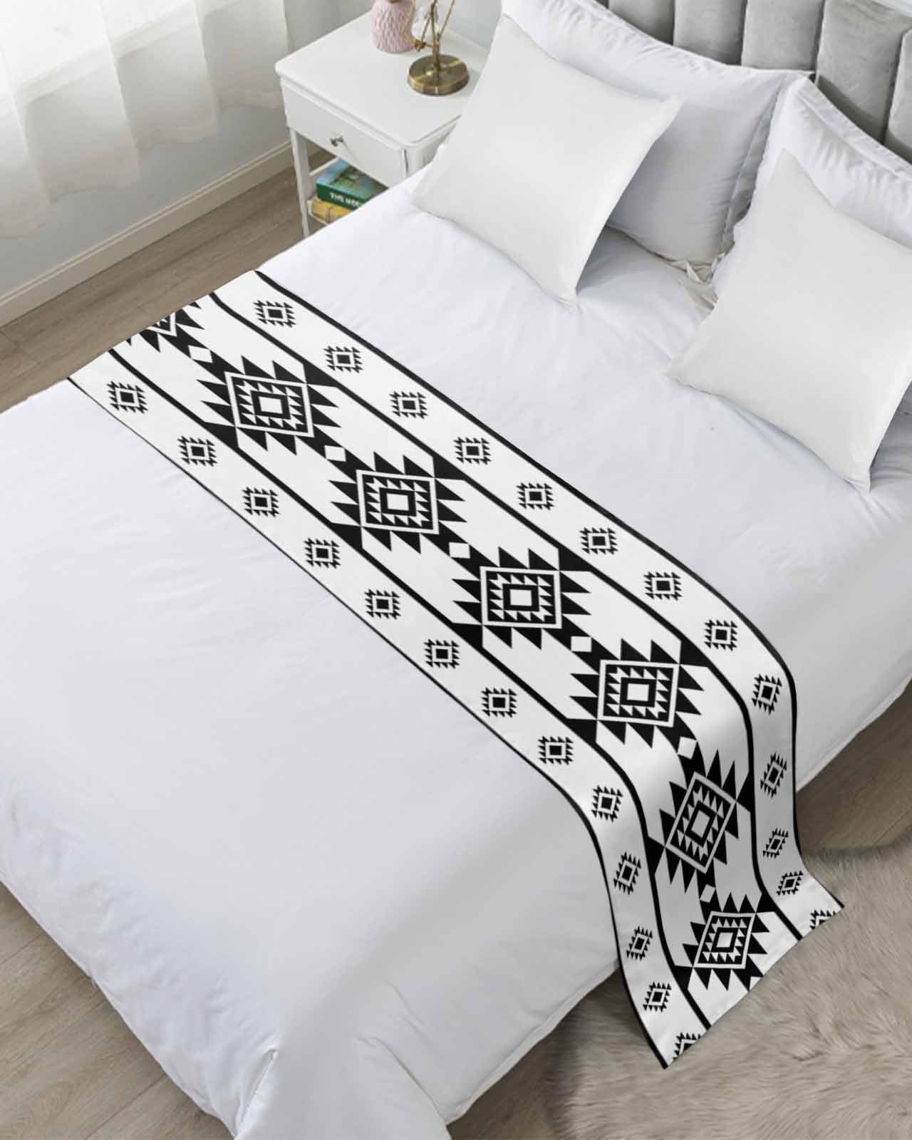 Bed Runner Scarf King Size, White Black Boho Stain Bed Runners ...