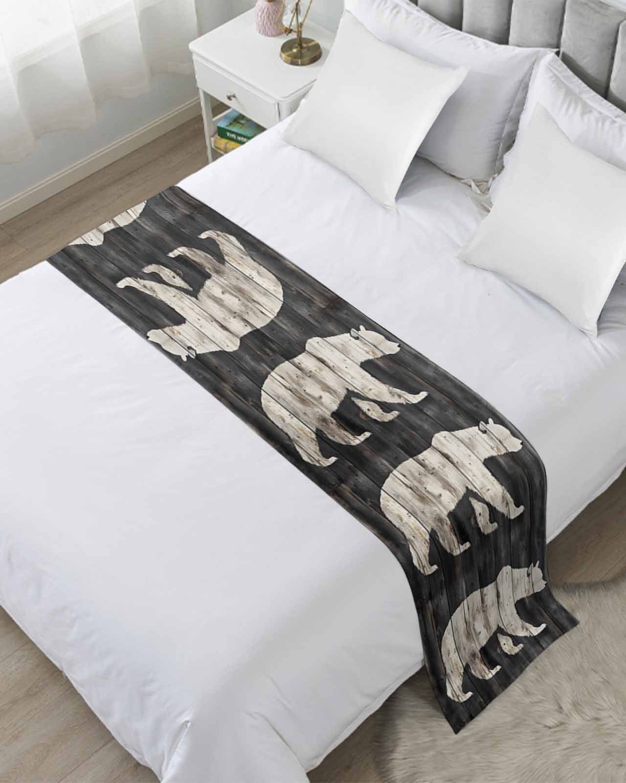Bed Runner Scarf King Size, White Brown Bear Stain Bed Runners ...