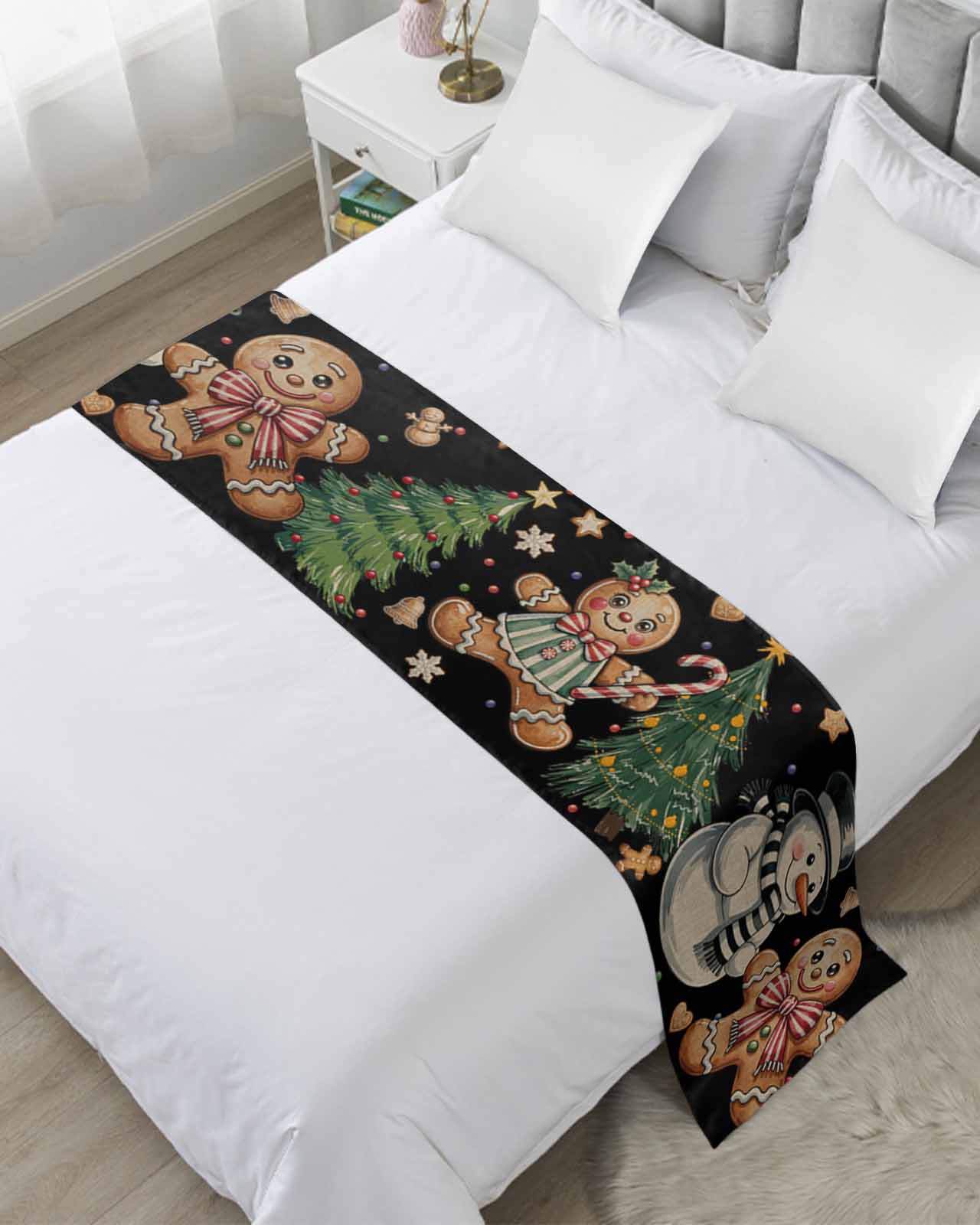 Bed Runner Scarf for Queen Size Bed, Black Christmas Beds Scarf Throws ...