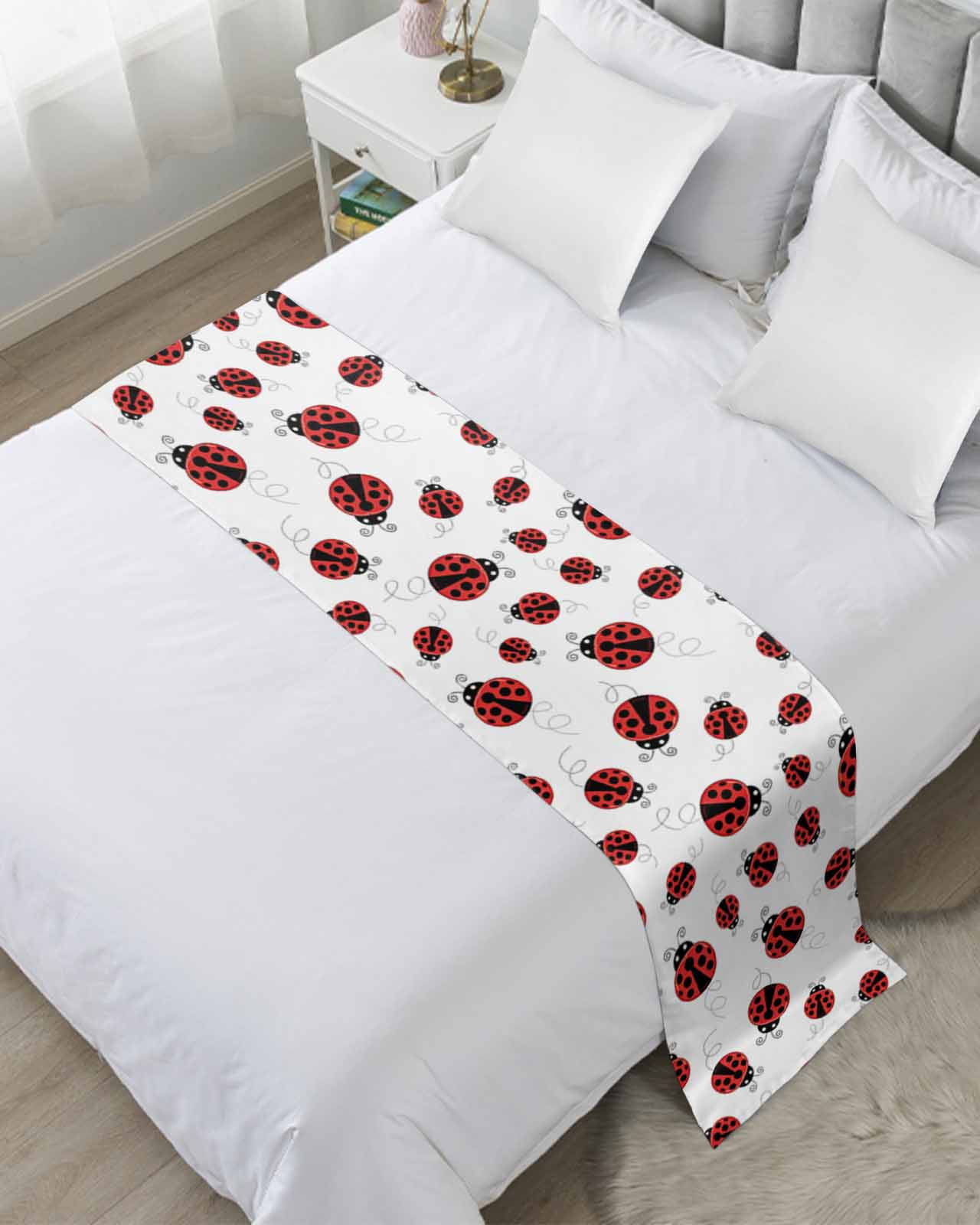 Bed Runner Scarf for Queen Size Bed, Cartoon Ladybug Beds Scarf Throws ...