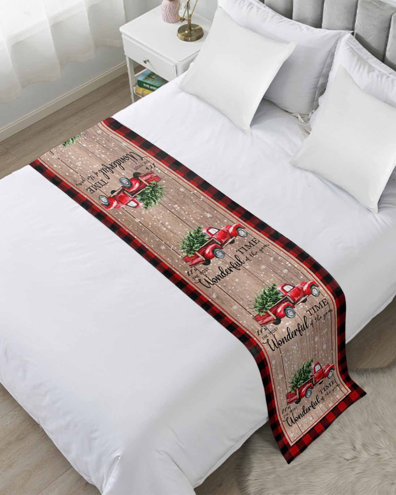 Bed Runner Scarf for Queen Size Bed, Christmas Truck Beds Scarf Throws ...
