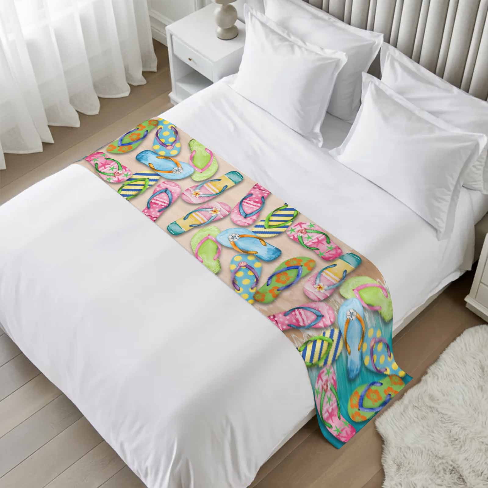 Bed Runner Scarf for Queen Size Bed, Colorful Flip Flops Beds Scarf ...