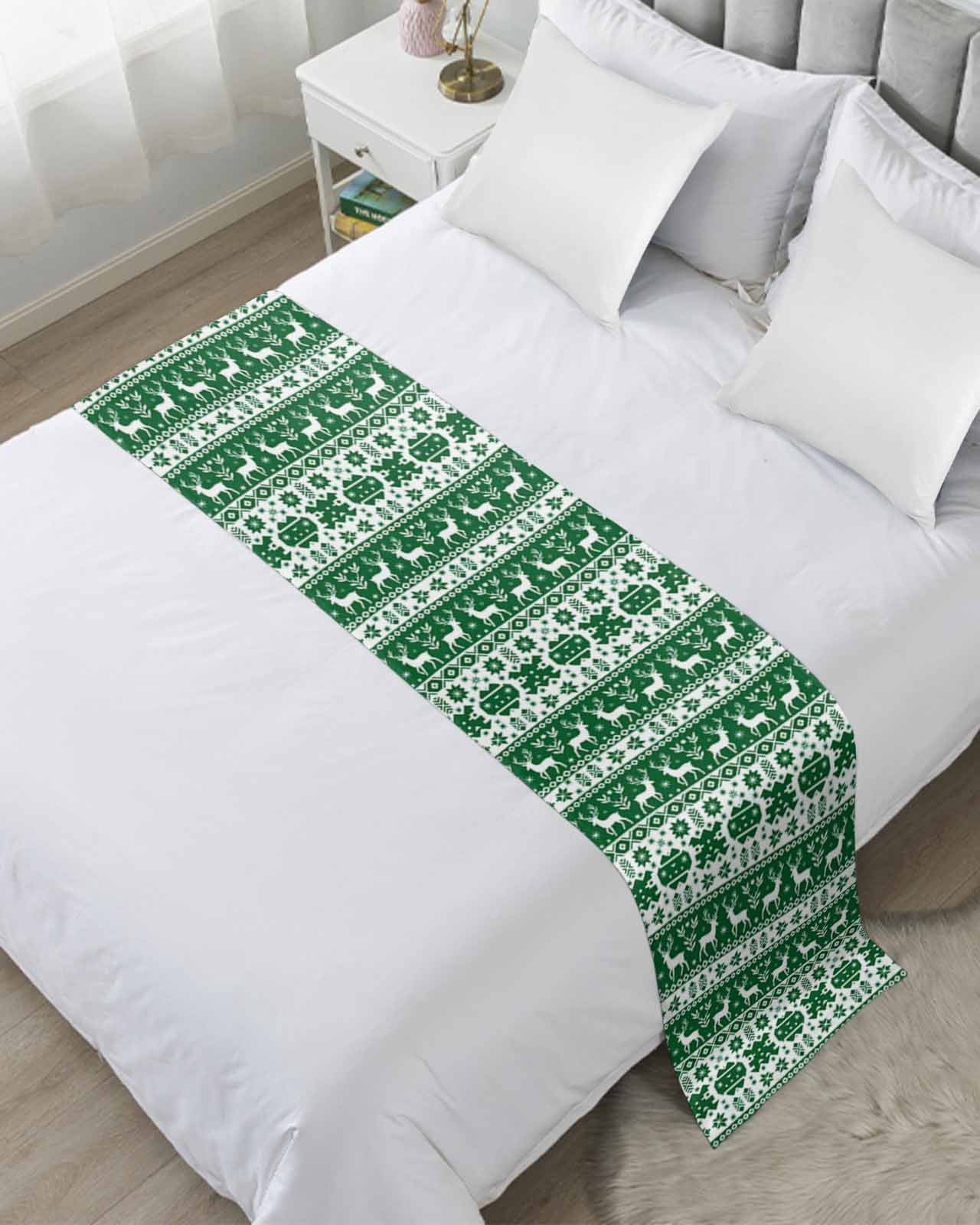 Bed Runner Scarf for Queen Size Bed, Green Christmas Beds Scarf Throws ...