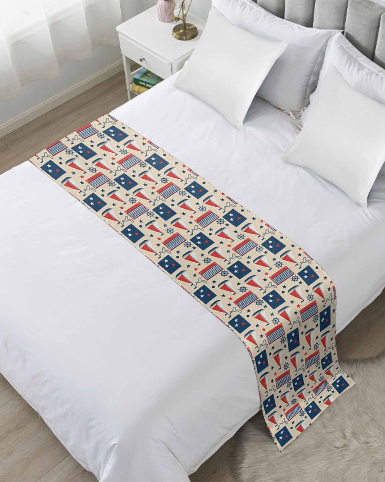 Bed Runner Scarf for Queen Size Bed, Nautical Ship Plaid Beds Scarf ...