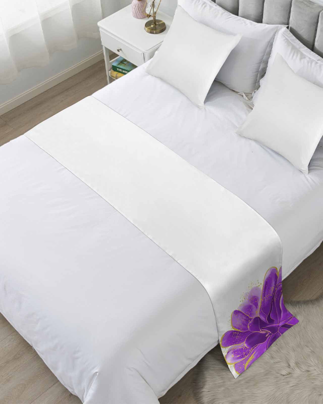 Bed Runner Scarf for Queen Size Bed, Purple Gold Beds Scarf Throws for ...