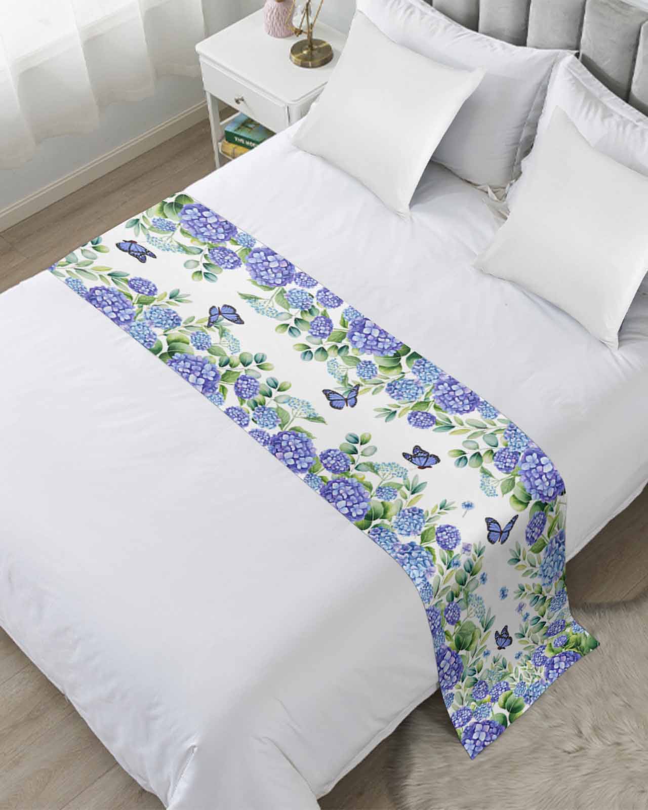 Bed Runner Scarf for Queen Size Bed, Purple Hydrangea Beds Scarf Throws ...