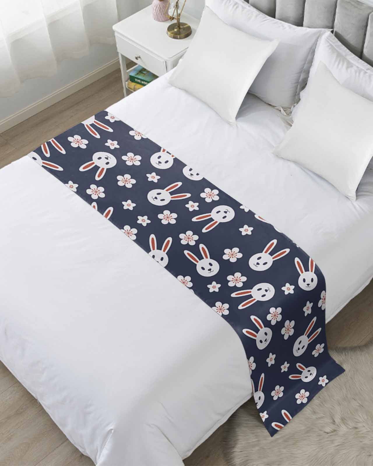 Bed Runner Scarf for Queen Size Bed, Rabbit Floral Beds Scarf Throws ...