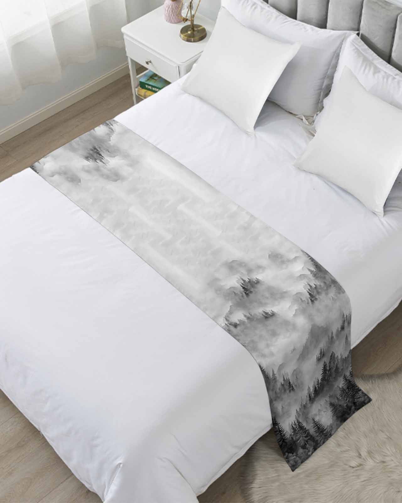 Bed Runner Scarf Queen Size, Black Grey Mountain Stain Bed Runners ...