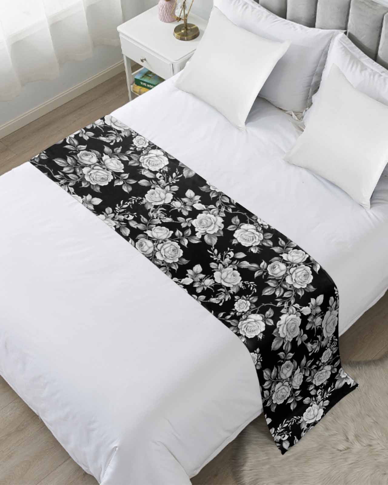 Bed Runner Scarf Queen Size, Black Rose Stain Bed Runners & Scarves for ...