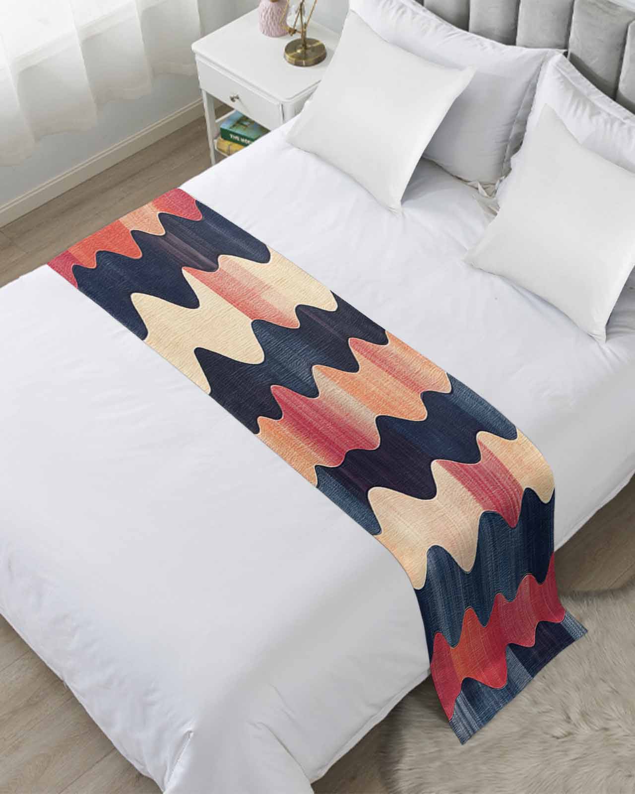 Bed Runner Scarf Queen Size, Blue Red Moire Stain Bed Runners & Scarves ...