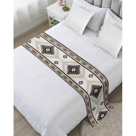 Bed Runner Scarf Queen Size, Brown Beige Boho Stain Bed Runners ...