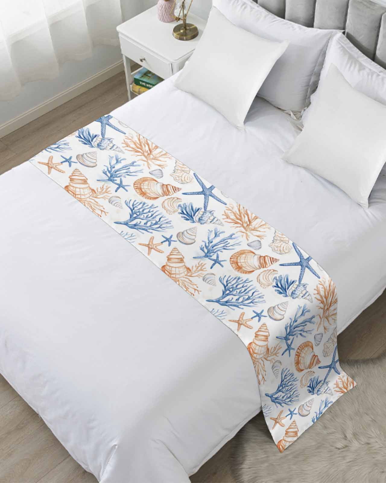 Bed Runner Scarf Queen Size, Coastal Coral Stain Bed Runners & Scarves ...